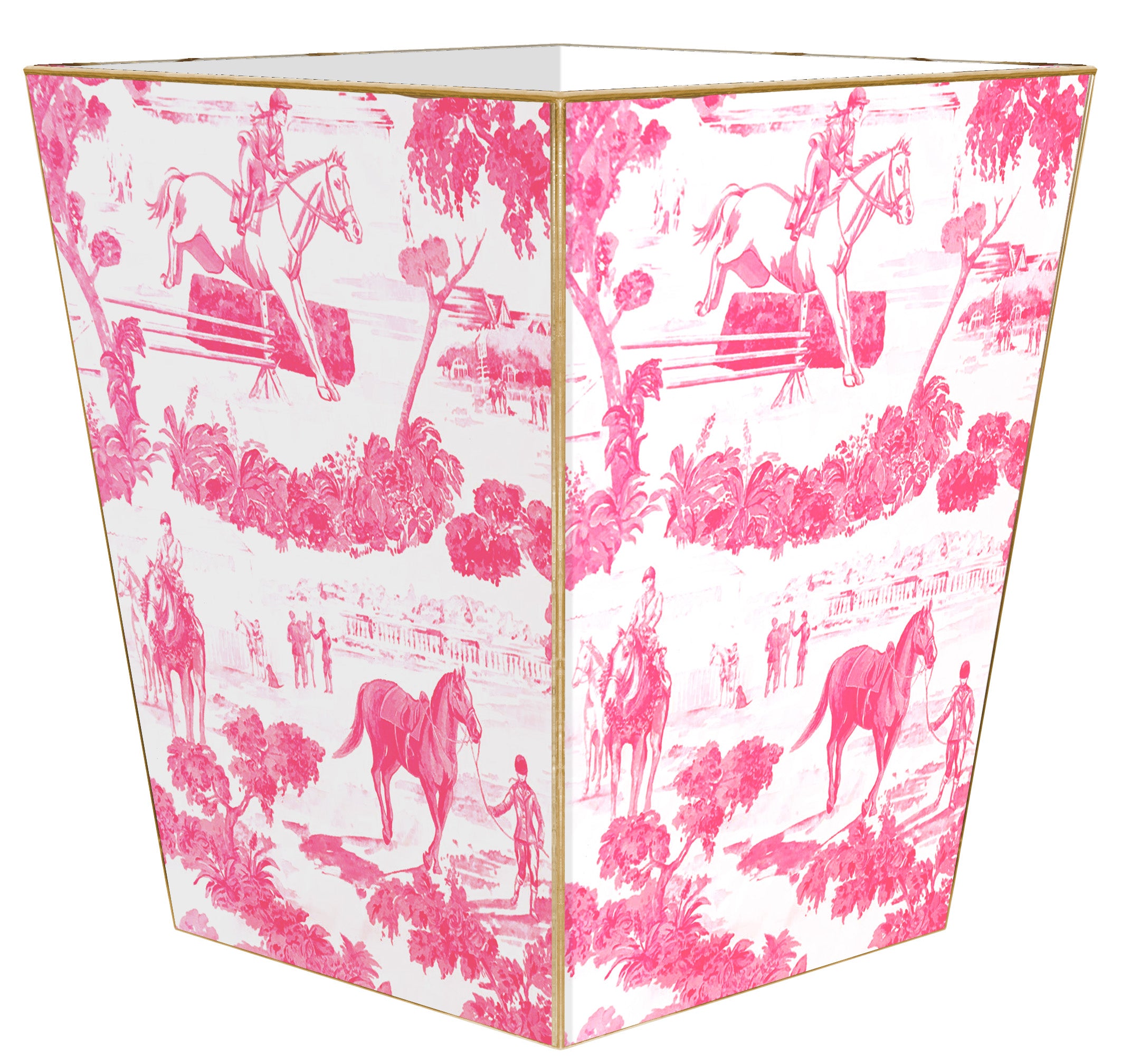 WB9238-Pink Equestrian Toile Wastepaper Basket – Marye_Kelley