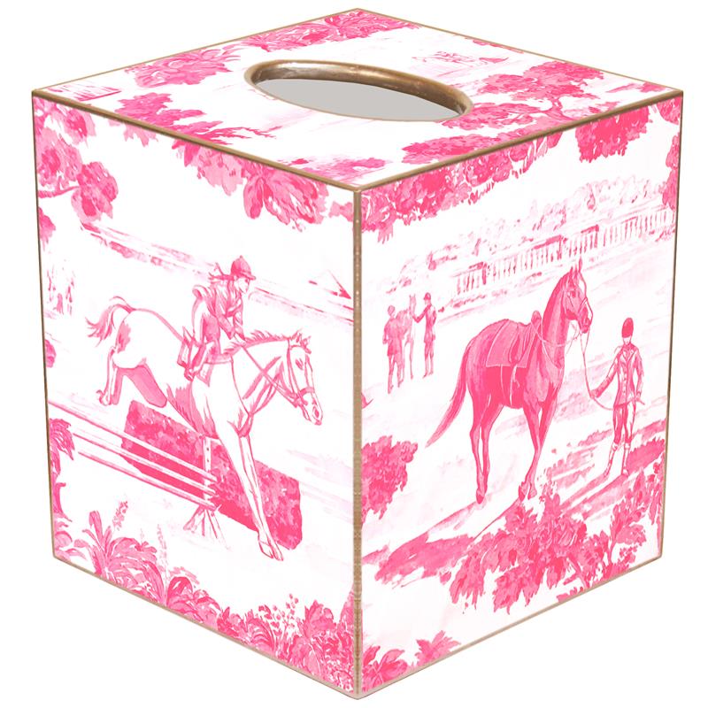 TB9238-Equestrian Toile Pink Tissue Box Cover – Marye_Kelley